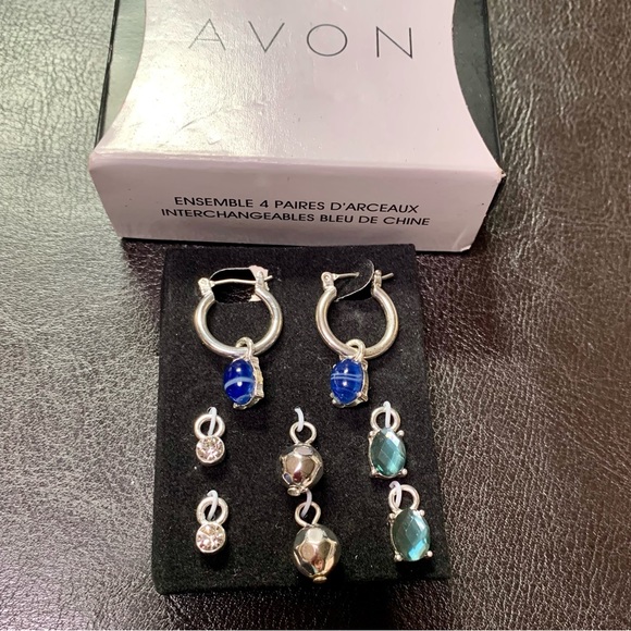 Avon | Jewelry | 2 For Avon China Blue 4 Pair Interchangeable Hoop ...
